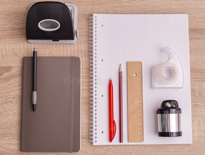 Office Tools on the Desktop Stock Photo - Image of objects, notepad ...