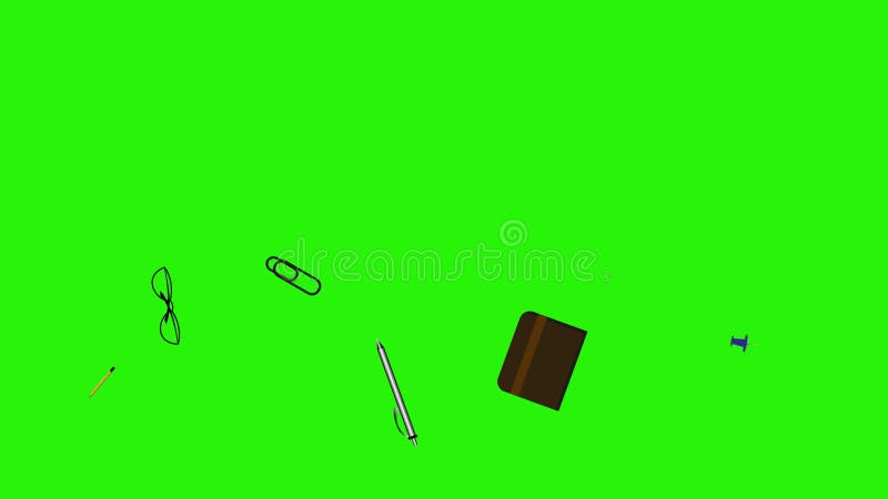 Office Tools Elements Animation on Green Screen Chroma Key, Flat Design ...