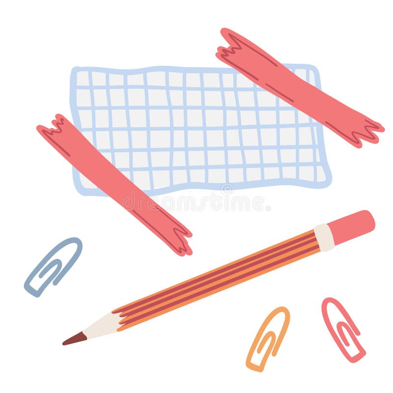 Office Tools Flat Design Pencil Paper Sheet Stock Vector - Illustration ...