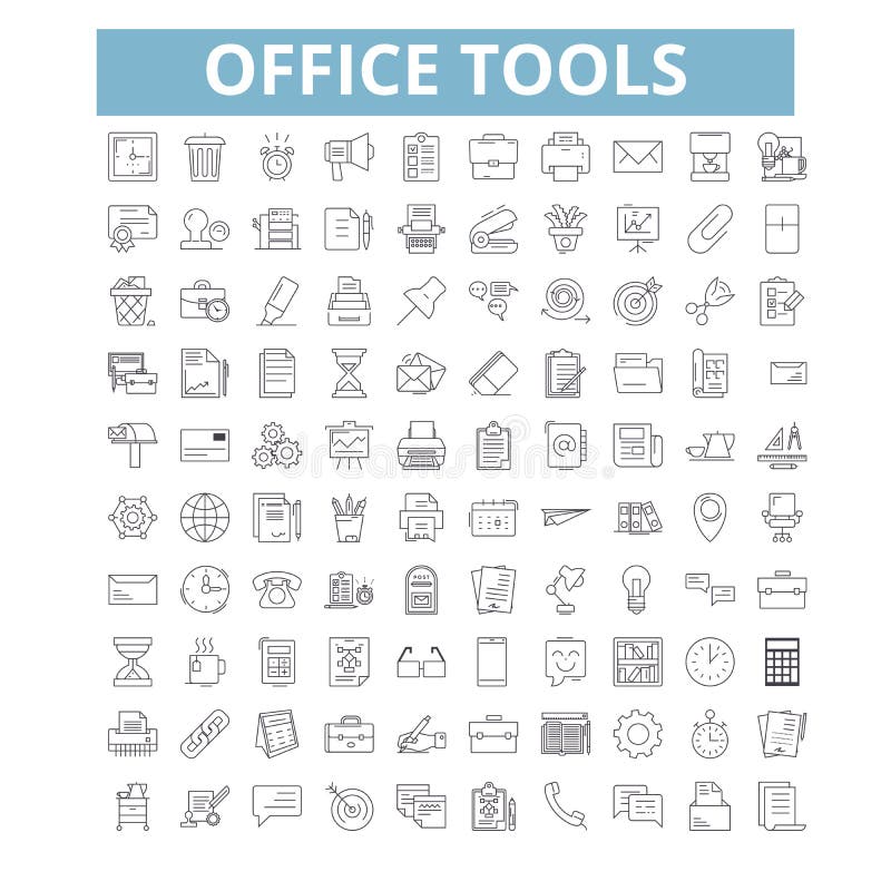 Office Tools Icons, Line Symbols, Web Signs, Vector Set, Isolated ...