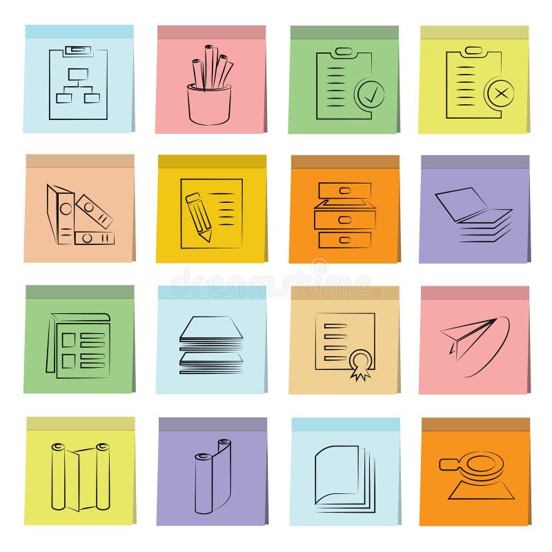 Office Tools Icons Sticky Note Paper Stock Illustration - Illustration ...