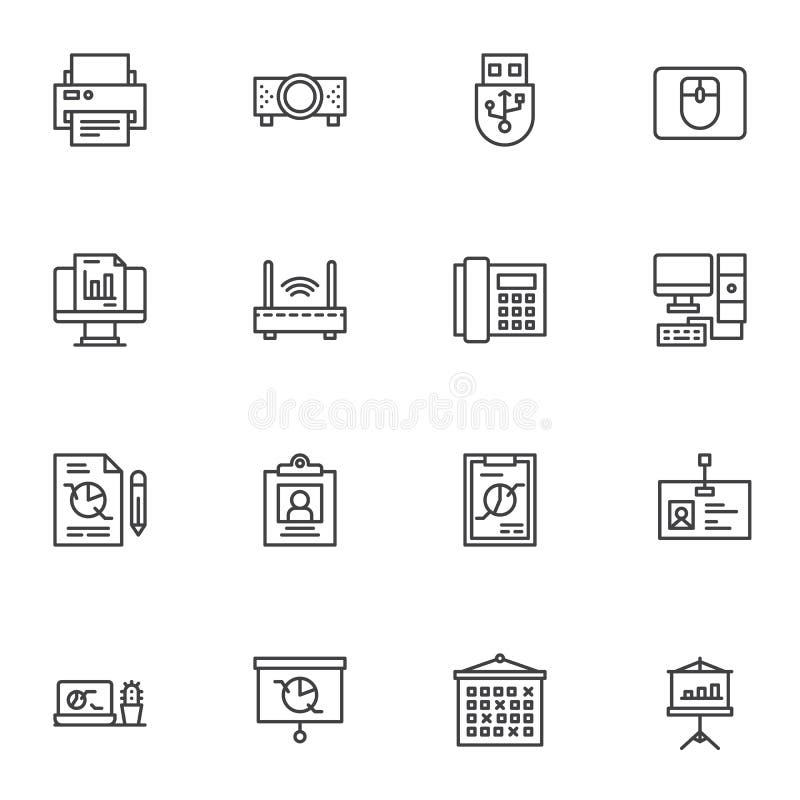 Office Tools Line Icons Set Stock Vector - Illustration of design ...