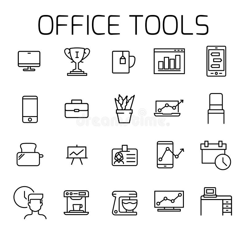Office Tools Related Vector Icon Set. Stock Vector - Illustration of ...