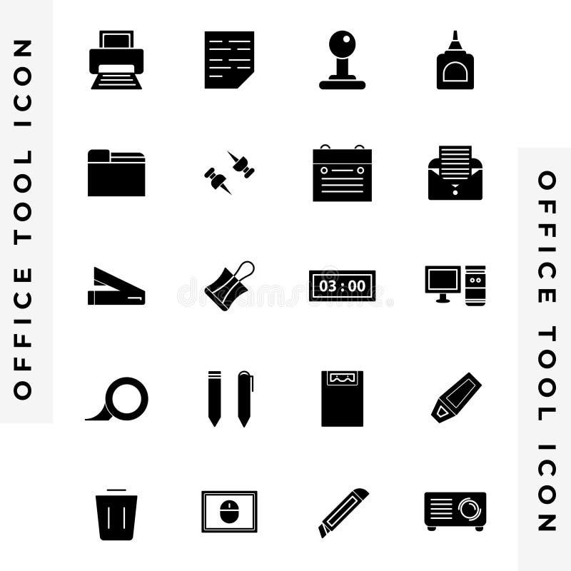 Office Tools Solid Icon Set, Business Vector Illustration. Stock Vector ...