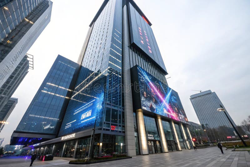 Office Tower with Digital Technology Elements Stock Illustration ...