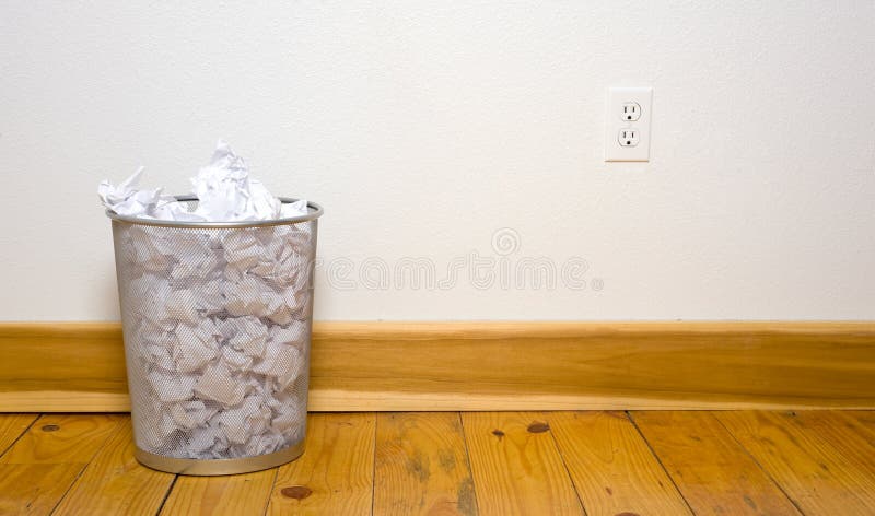 Office Trash Can on Wood Floor Stock Image - Image of wood, apartment ...