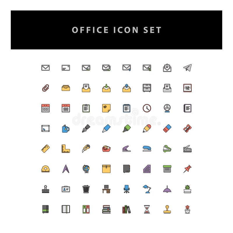 Office Vector Icons Set with Filled Outline Style Design Stock Vector ...