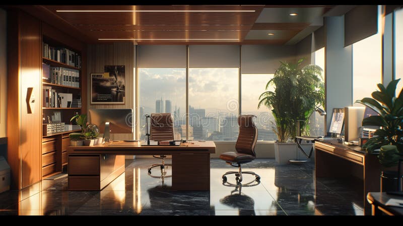 Office with a View of the City Stock Illustration - Illustration of ...