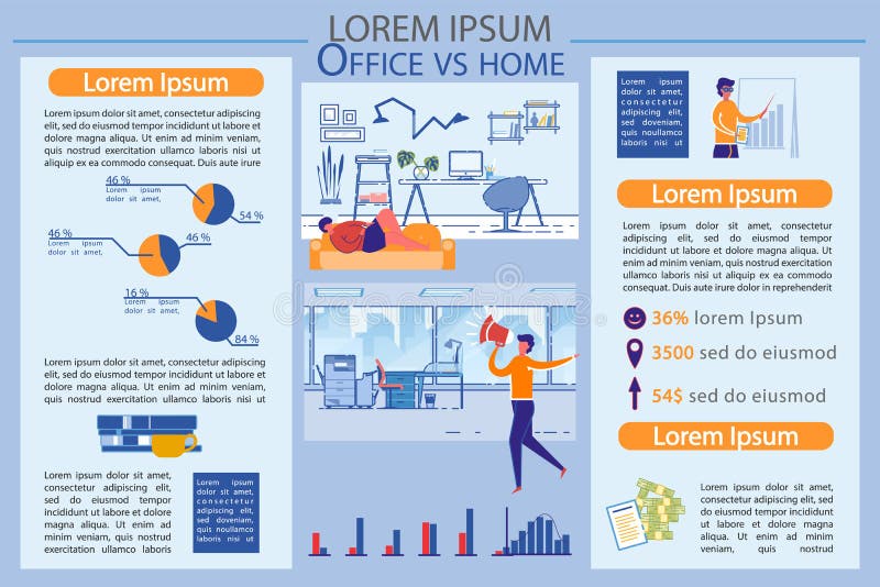 Office VS Home Compare Infographic Set. Freelance. Stock Vector ...