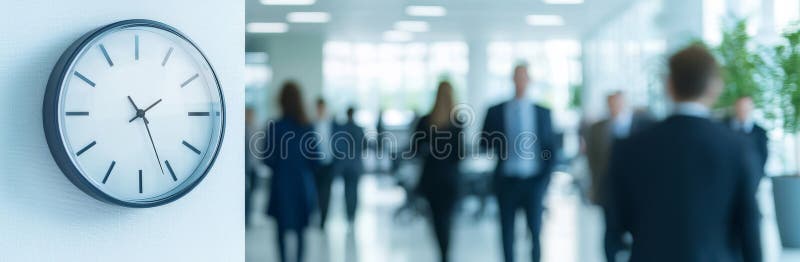 An Office Wall Clock with a Minimalist Black and Silver Design Shows ...