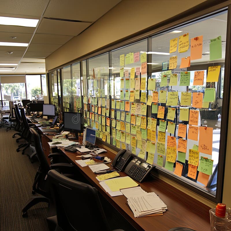 Office Wall Covered in Sticky Notes Stock Illustration - Illustration ...