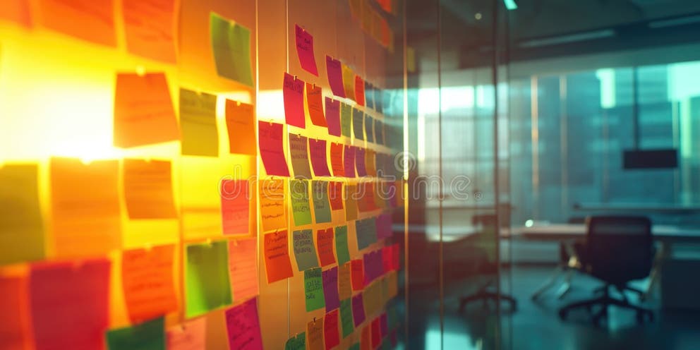 Office Wall with Post-it Notes Stock Photo - Image of tool ...