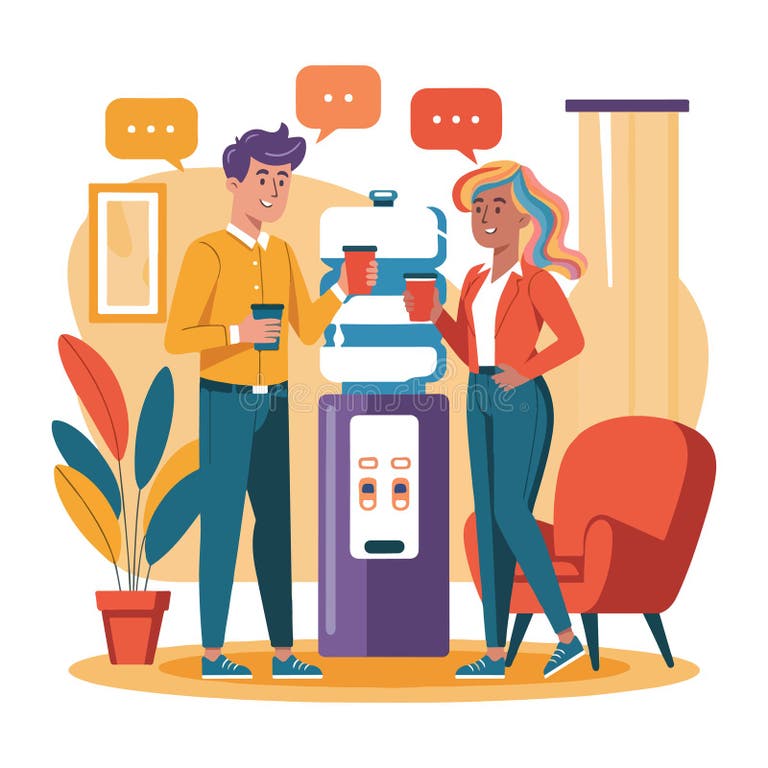 Office Water Cooler Conversation Illustration for Workplace Interaction ...