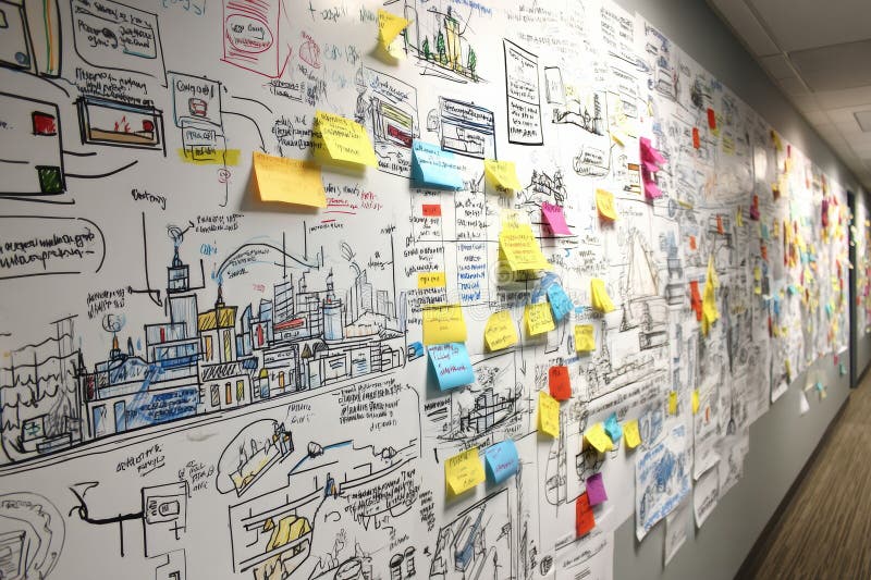 Office Whiteboard Filled with Colorful Sticky Notes and Strategic ...
