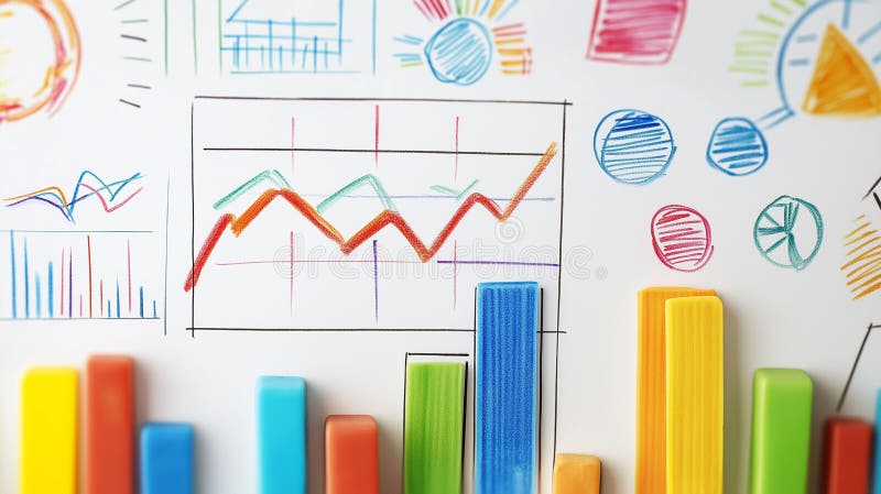 Office Whiteboard Filled with Market Trends, Graphs, and Sticky Notes ...