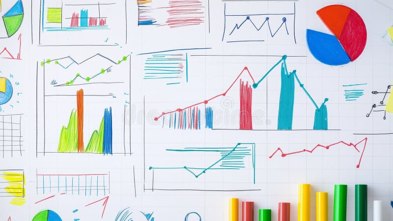 Office Whiteboard Filled with Market Trends, Graphs, and Sticky Notes ...