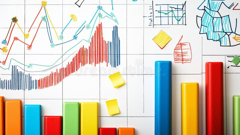 Office Whiteboard Filled with Market Trends, Graphs, and Sticky Notes ...