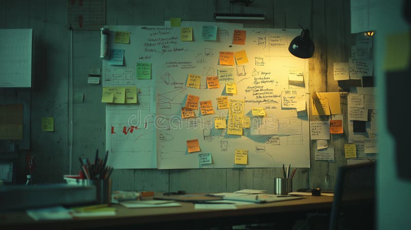 Office Whiteboard Filled with Market Trends, Graphs, and Sticky Notes ...