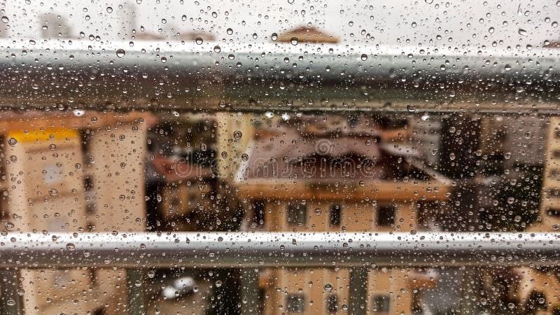 Office Window Covered with Close Up Rain Water. Stock Photo - Image of ...