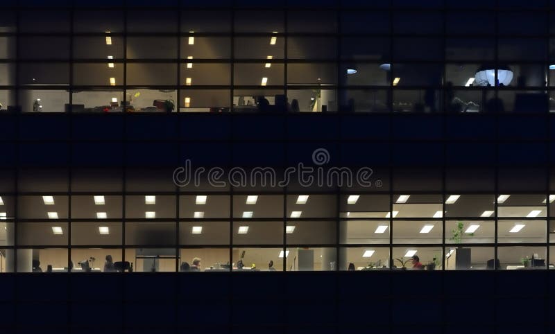 Office Windows in the Evening Stock Photo - Image of computers, space ...