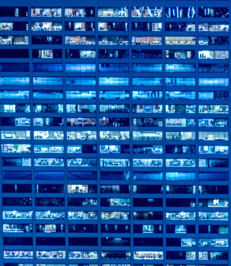 Office Windows Illuminated at Night Stock Image - Image of estate, dark ...