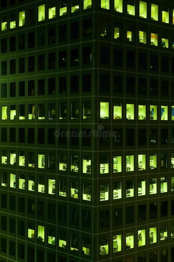 Office Windows Lit at Night Stock Image - Image of architecture, facade ...