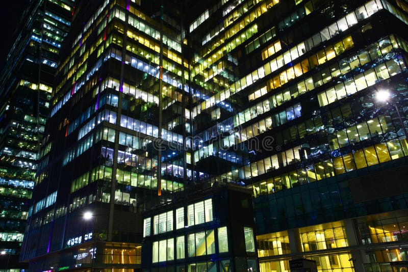 Office windows at night. stock photo. Image of exterior - 116867820