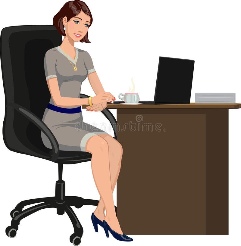 Office Woman Behind a Desk with a Laptop Stock Vector - Illustration of ...