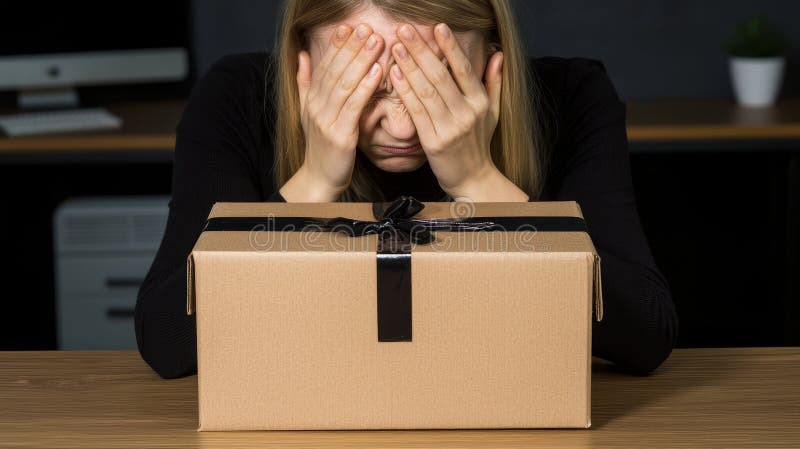 In the Office, a Woman Cries Inconsolably after Being Fired. Stock ...