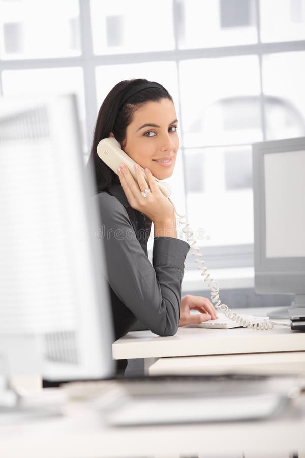 Office woman on phone stock photo. Image of american - 18317522