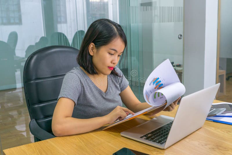 Office Woman Reading Data Document Stock Image - Image of corporate ...