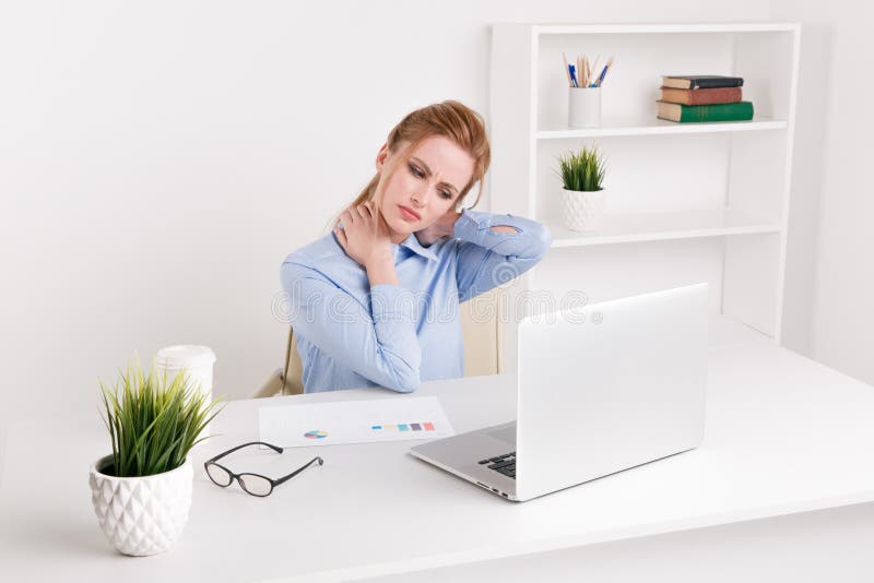 Office Woman Sitting Infront of the Computer at Her Workplace and ...