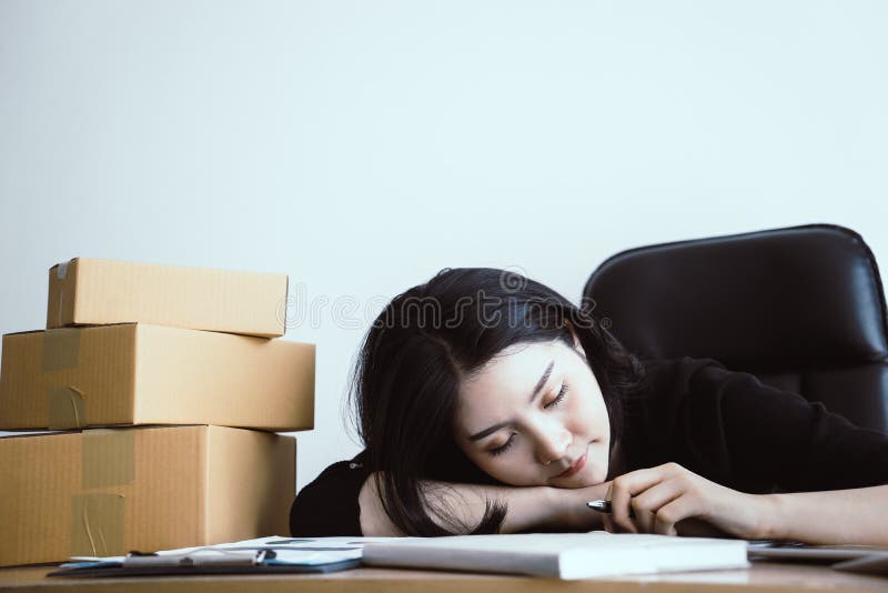 Office Woman Sleeping Over Her Work on Desk Stock Image - Image of ...