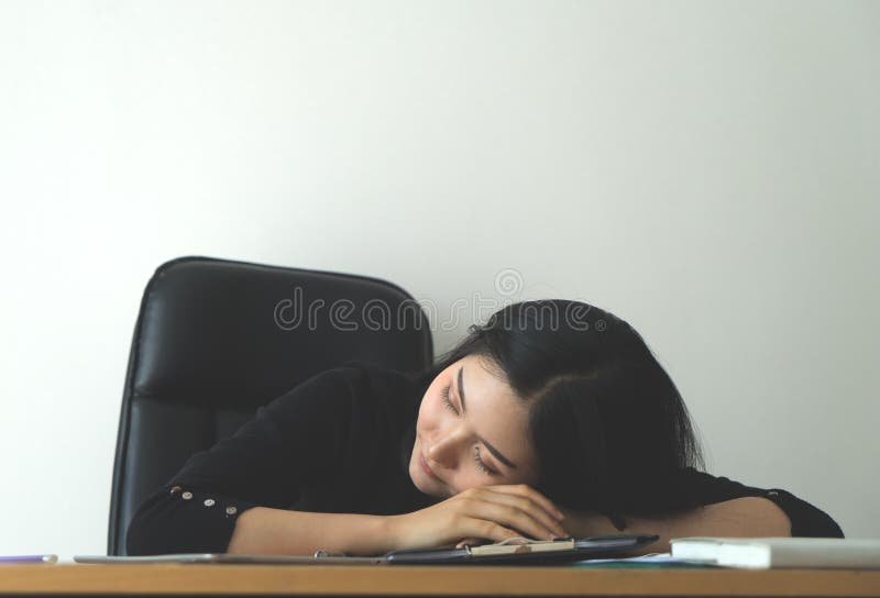 Office Woman Sleeping Over Work on Office Desk Stock Photo - Image of ...