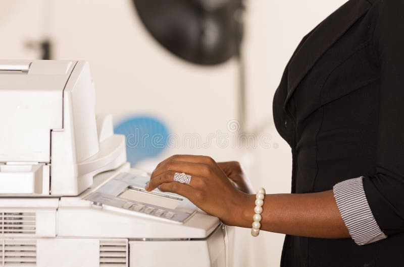Office Womans Hand Working Copy Machine Stock Image - Image of ...