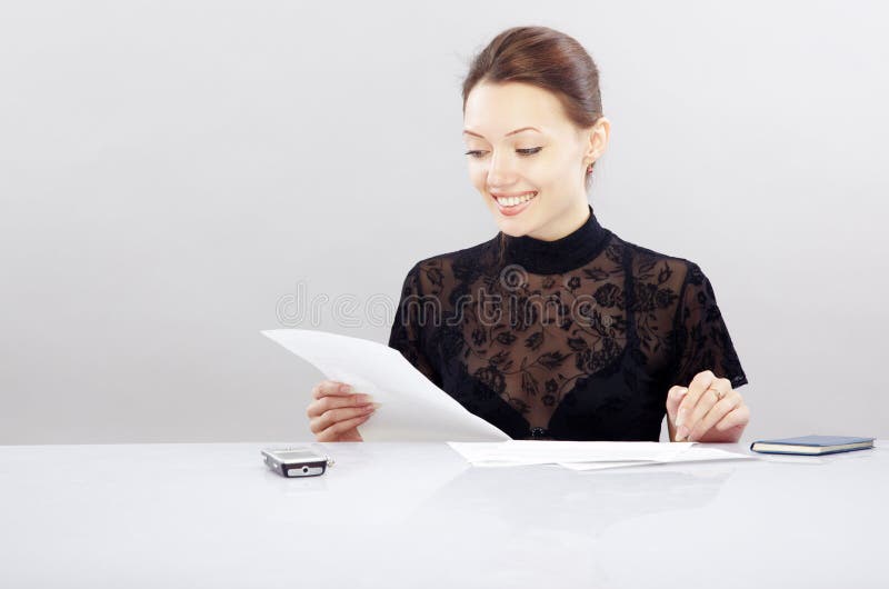 Happy office girl at work stock photo. Image of desktop - 18317670