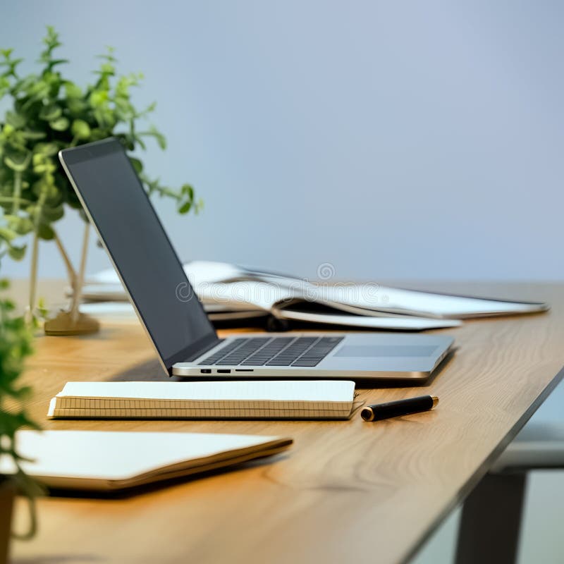 Office Work Area with Tablet, Note Pad, and Write Stock Illustration ...