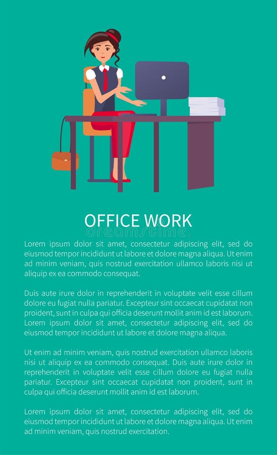 Office Work Banner Text Sample Woman at Workplace Stock Vector ...