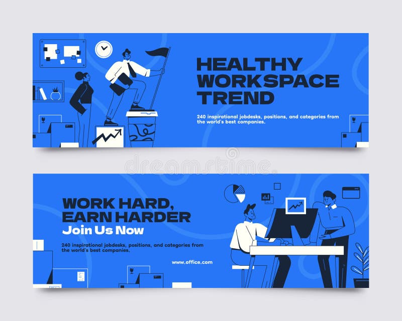 Office Work Banners in Hand Drawn Style Stock Illustration ...