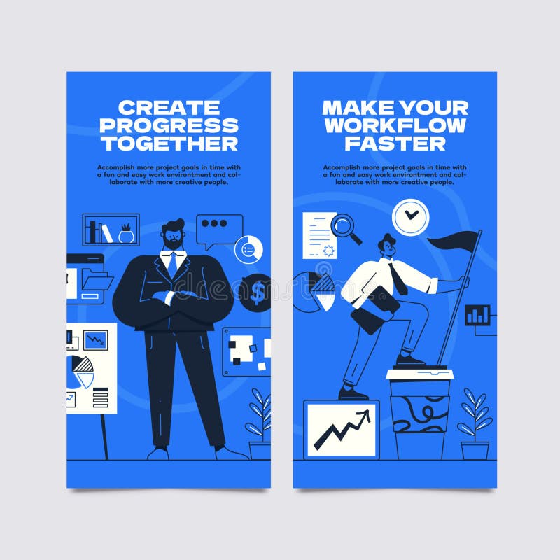 Office Work Banners in Hand Drawn Style Stock Photo - Image of banner ...