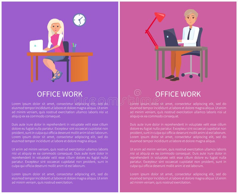 Office Work Banners Man Woman at Workplace Vector Stock Vector ...