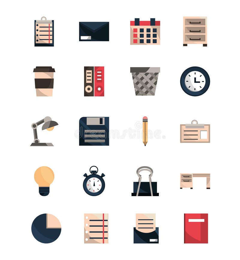 Office Work Business Equipment Icons Set Stock Vector - Illustration of ...