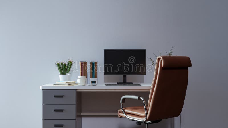 Office Work Desk Background with Simple Walls, 3d Rendering Stock ...