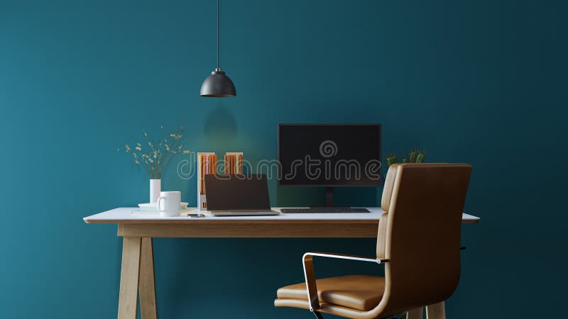 Office Work Desk Background with Simple Walls, 3d Rendering Stock ...