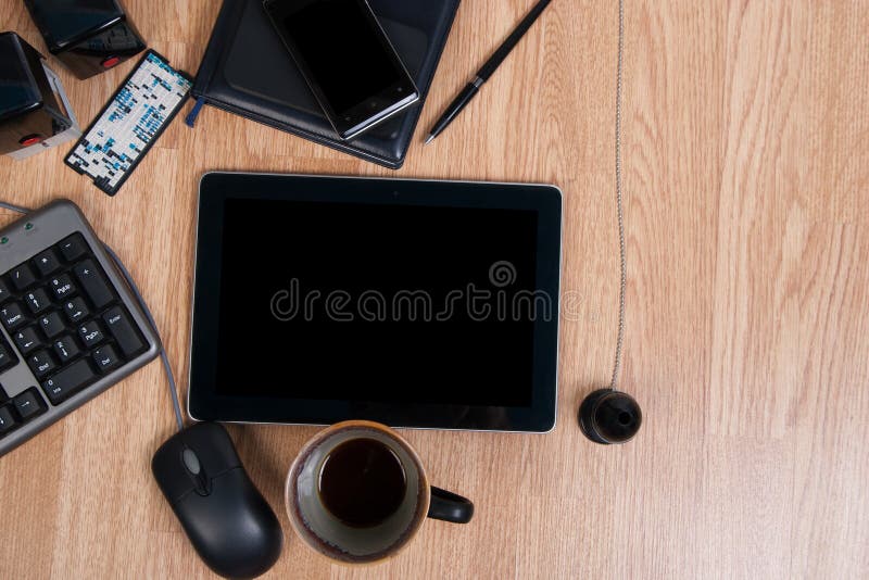 Office Work Desk with a Cup of Coffee. Inserting Text Stock Image ...