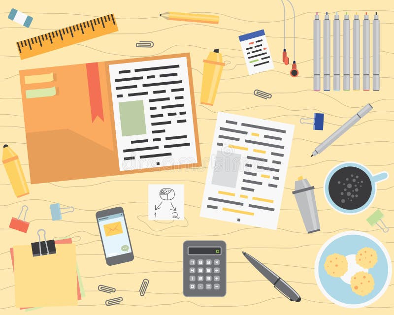 Office Work Desktop Flat Style Stock Vector - Illustration of phone ...