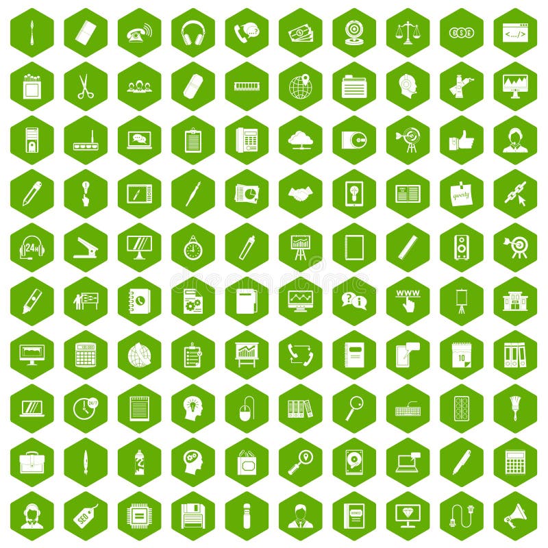 100 Office Work Icons Hexagon Green Stock Vector - Illustration of ...