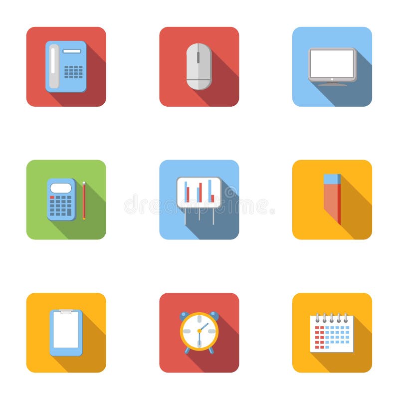 Office Work Icons Set, Flat Style Stock Vector - Illustration of eraser ...