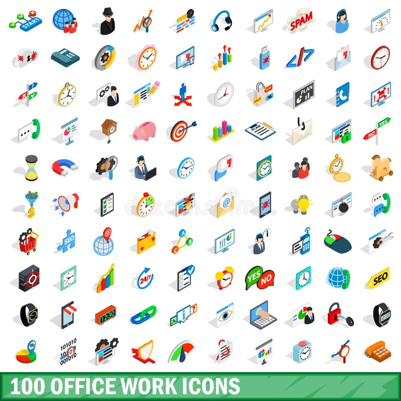 100 Office Work Icons Set, Isometric 3d Style Stock Vector ...