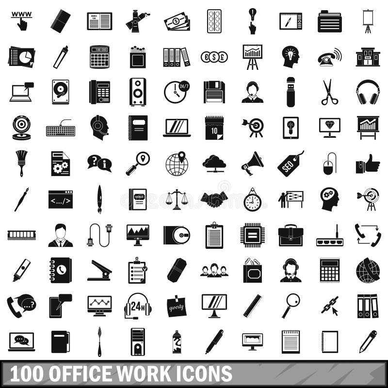 100 Office Work Icons Set, Simple Style Stock Vector - Illustration of ...